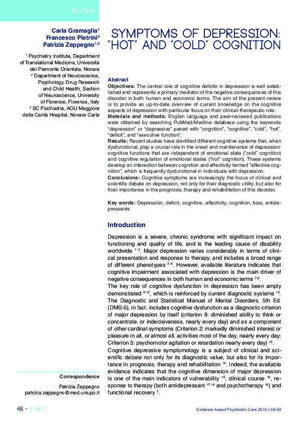 (PDF) 48-E-b PC Symptoms of depression : “ hot ” and “ cold ” cognition