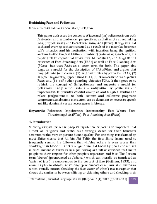 (PDF) Rethinking Face and Politeness
