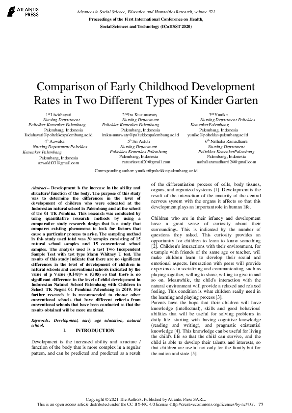 (PDF) Comparison of Early Childhood Development Rates in Two Different ...