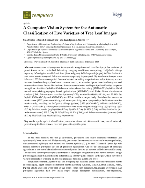 (PDF) A Computer Vision System for the Automatic Classification of Five ...