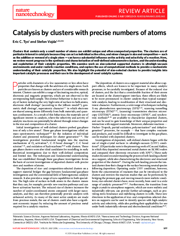 (PDF) Catalysis by clusters with precise numbers of atoms