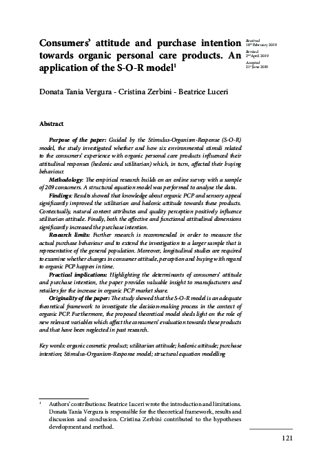 (PDF) Consumers’ attitude and purchase intention towards organic ...