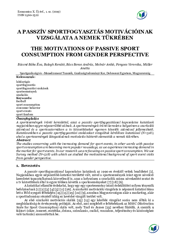 (PDF) The Motivations of Passive Sport Consumption from Gender Perspective
