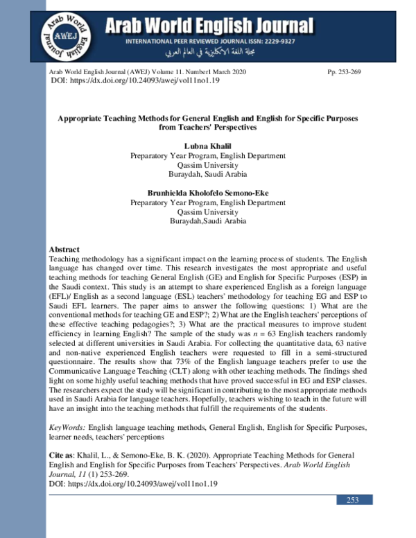 (PDF) Appropriate Teaching Methods for General English and English for Specific Purposes from ...