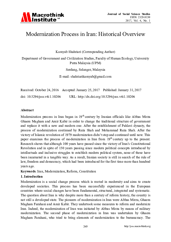 (PDF) Modernization Process in Iran: Historical Overview