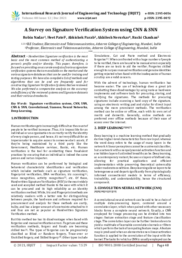 (PDF) Survey of CNN & SNN for Signature Verification (PDF) Survey of CNN & SNN for Signature Verification
