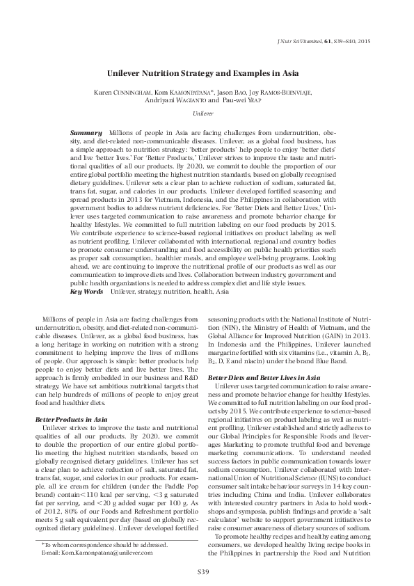 (PDF) Unilever Nutrition Strategy and Examples in Asia
