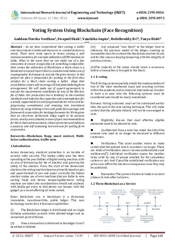 (PDF) IRJET- Voting System Using Blockchain (Face Recognition