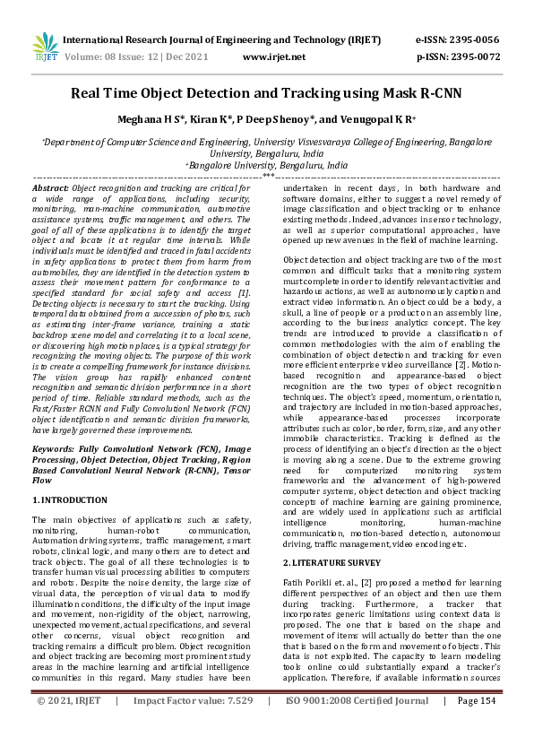 (PDF) IRJET- Real Time Object Detection and Tracking using Mask R-CNN