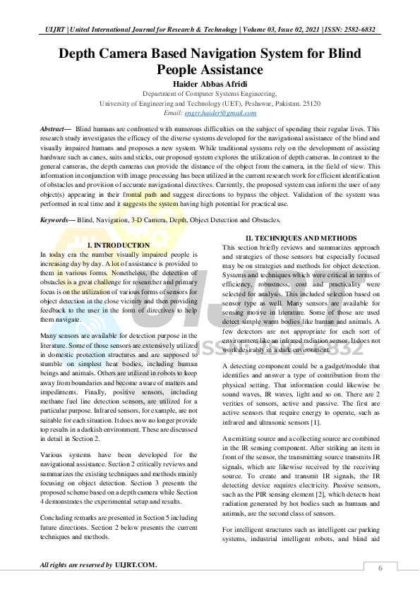 Pdf Depth Camera Based Navigation System For Blind People Assistance