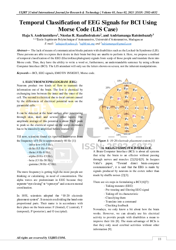 (PDF) Temporal Classification of EEG Signals for BCI Using Morse Code ...