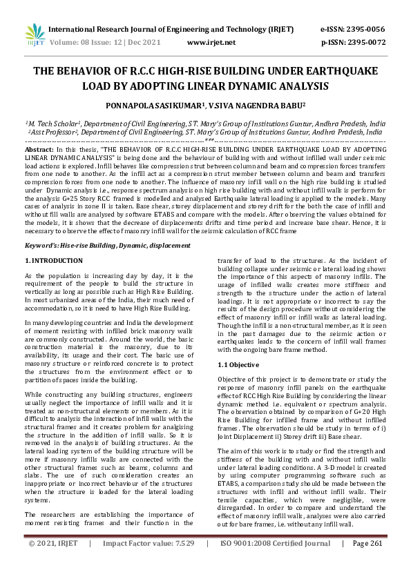 (PDF) IRJET- THE BEHAVIOR OF R.C.C HIGH-RISE BUILDING UNDER EARTHQUAKE LOAD BY ADOPTING LINEAR ...