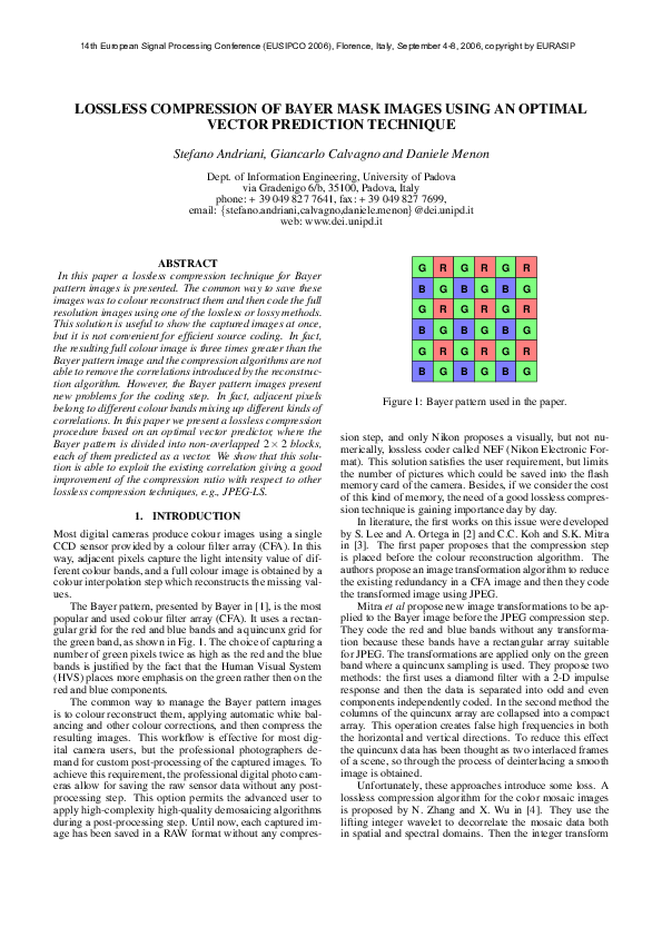 (PDF) Lossless compression of bayer mask images using an optimal vector prediction technique