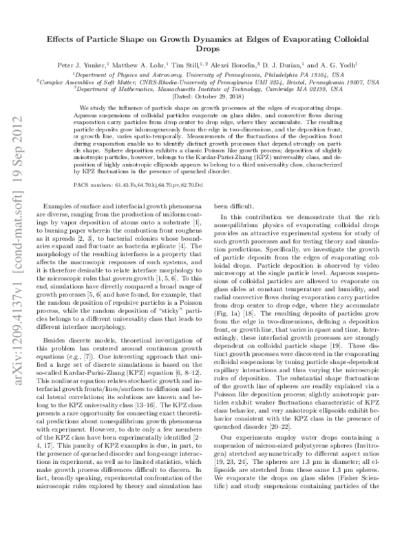 Pdf Effects Of Particle Shape On Growth Dynamics At Edges Of Evaporating Drops Of Colloidal