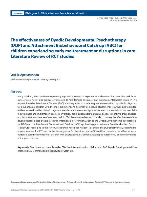 (PDF) The effectiveness of Dyadic Developmental Psychotherapy (DDP) and ...