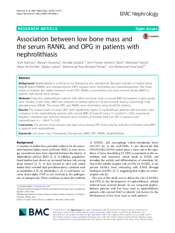 (PDF) Association between low bone mass and the serum RANKL and OPG in ...