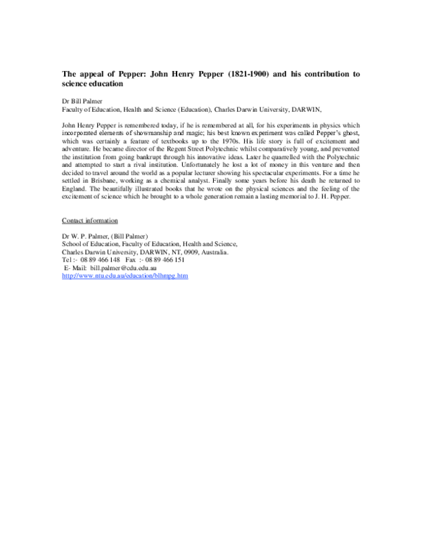 (PDF) The appeal of Pepper: John Henry Pepper (1821-1900) and his ...