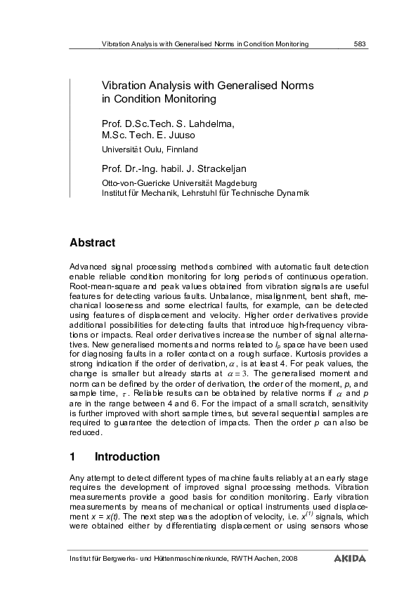 (PDF) Vibration Analysis with Generalised Norms in Condition Monitoring