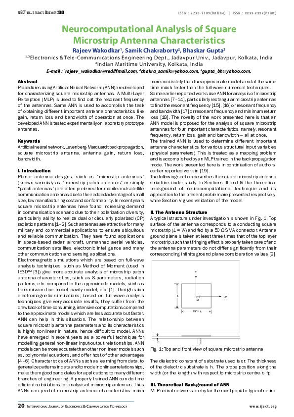 (PDF) Neurocomputational Analysis of Square Microstrip Antenna Characteristics