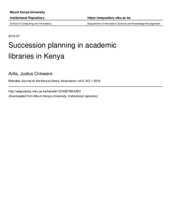 (PDF) Succession planning in academic libraries in Kenya