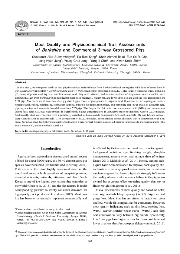 (PDF) Meat Quality and Physicochemical Trait Assessments of Berkshire ...