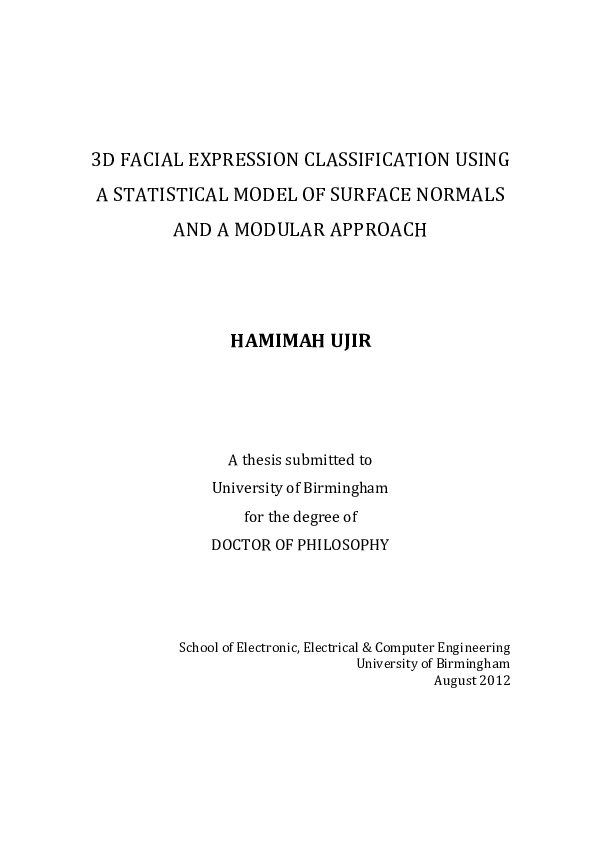 (PDF) 3D facial expression classification using a statistical model of surface normals and a ...