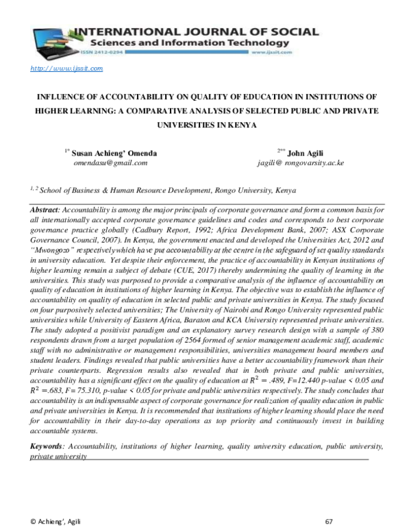 (PDF) Influence of Accountability on Quality of Education in Institutions of Higher Learning: A ...