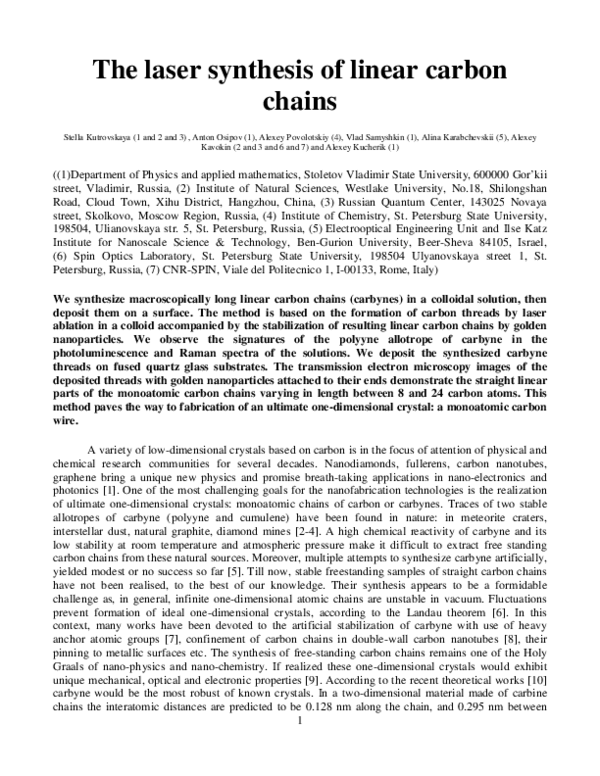 (PDF) The laser synthesis of linear carbon chains