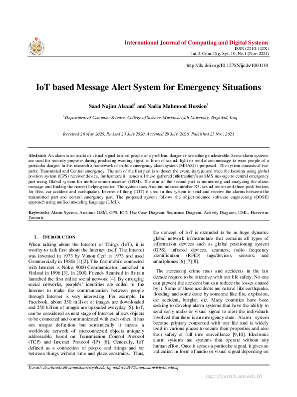 (PDF) IoT based Message Alert System for Emergency Situations