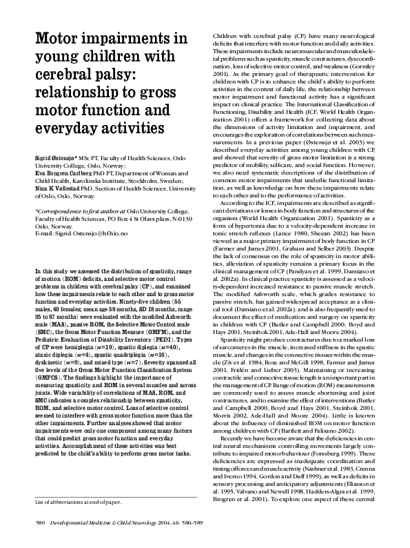 (PDF) Motor impairments in young children with cerebral palsy ...