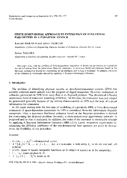Pdf Finite Dimensional Approach To Estimation Of Functional Parameters In A Parabolic System
