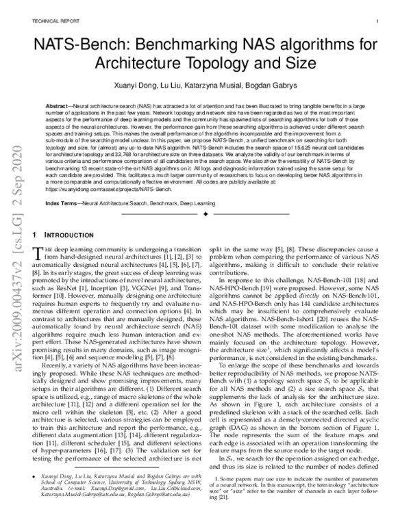 (PDF) NATS-Bench: Benchmarking NAS Algorithms for Architecture Topology ...