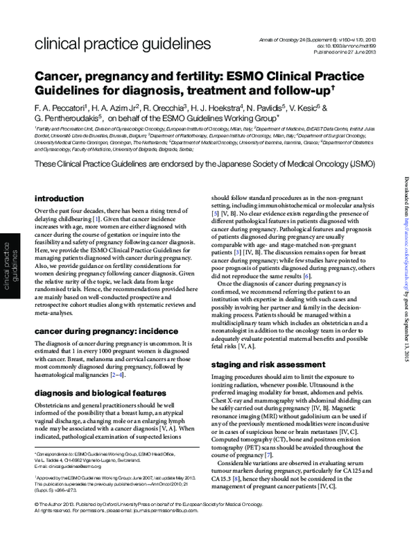 (PDF) Cancer, fertility and pregnancy: ESMO Clinical Practice ...
