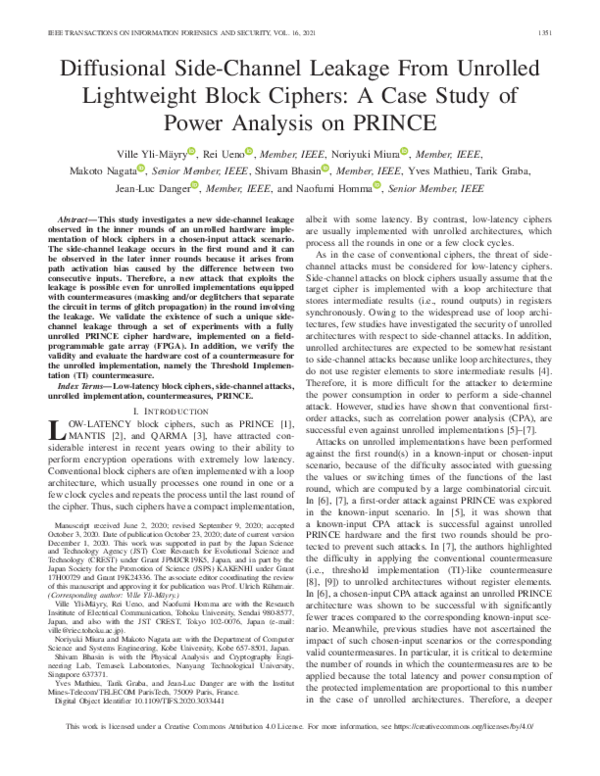 (PDF) Diffusional Side-Channel Leakage From Unrolled Lightweight Block Ciphers: A Case Study of ...