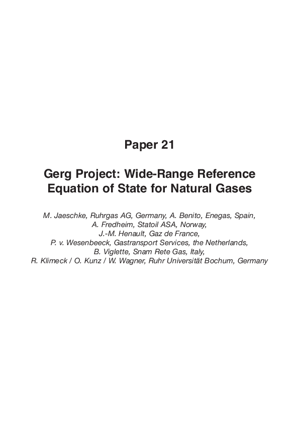 (PDF) GERG Project: Wide-range reference equation of state for natural ...
