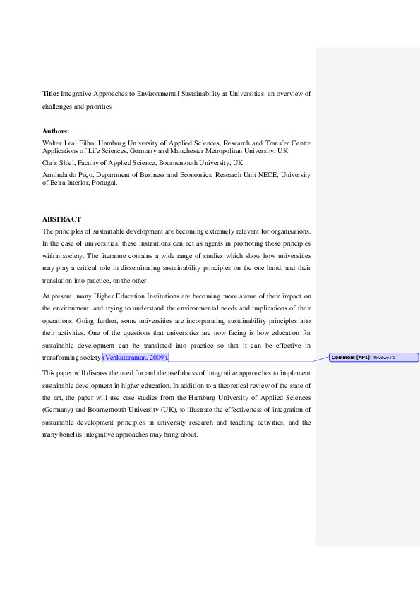 (PDF) Integrative approaches to environmental sustainability at ...