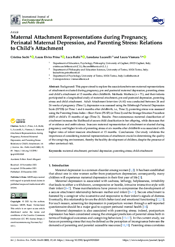 (PDF) Maternal Attachment Representations during Pregnancy, Perinatal ...