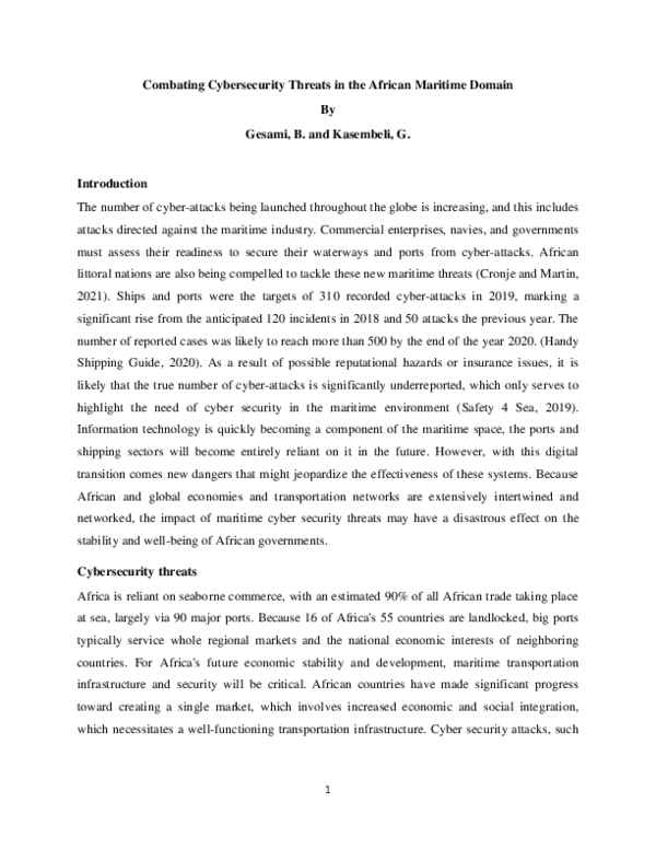 (PDF) Combating Cybersecurity Threats in the African Maritime Domain
