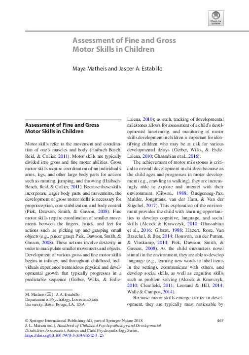 (PDF) Assessment of Fine and Gross Motor Skills in Children