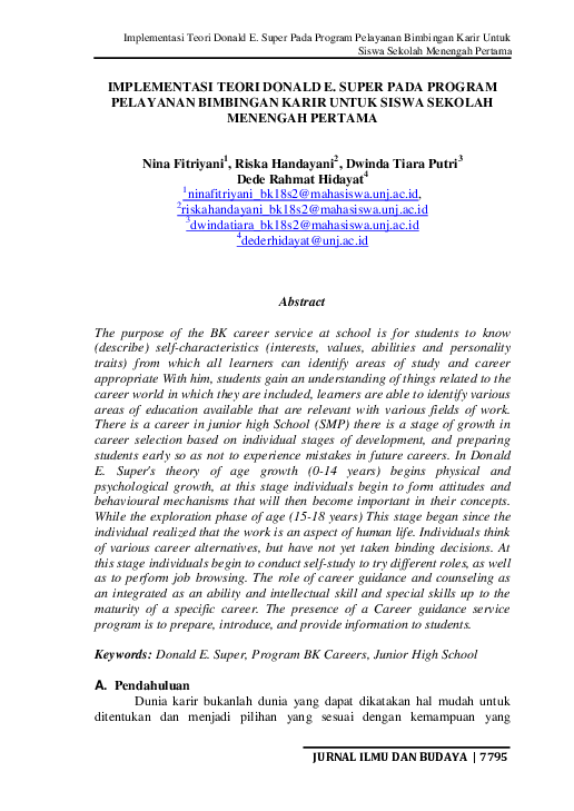 (PDF) Implementasi Teori Donald E. Super Pada Program Pelayanan ...