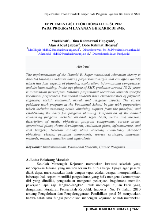(PDF) Implementasi Teori Donald E. Super Pada Program Layanan BK Karir ...