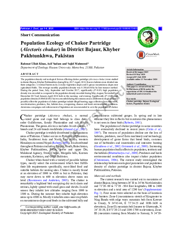 (PDF) Population Ecology of Chakor Partridge (Alectoris chukar) in ...