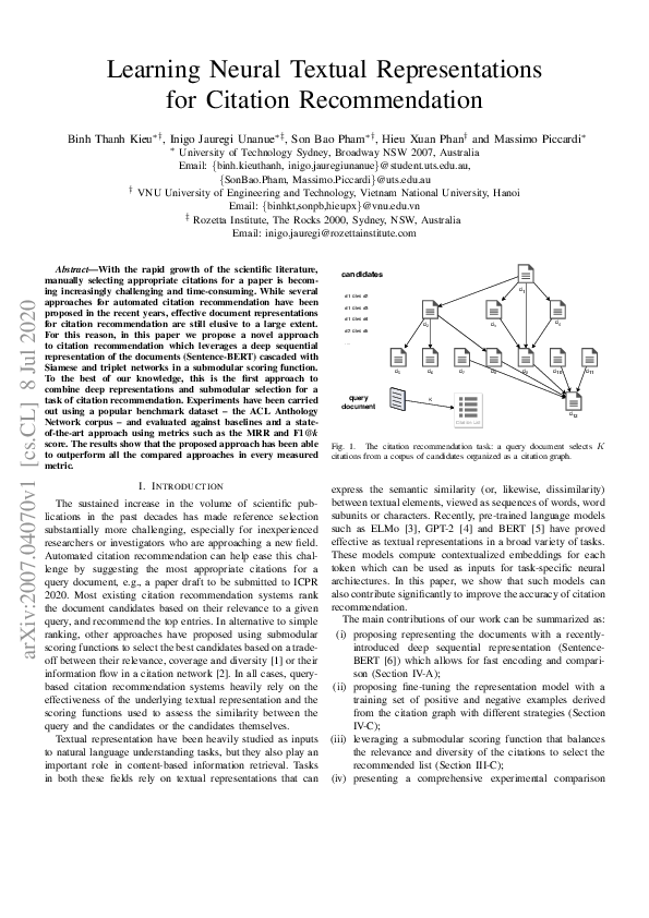 (PDF) Learning Neural Textual Representations for Citation Recommendation