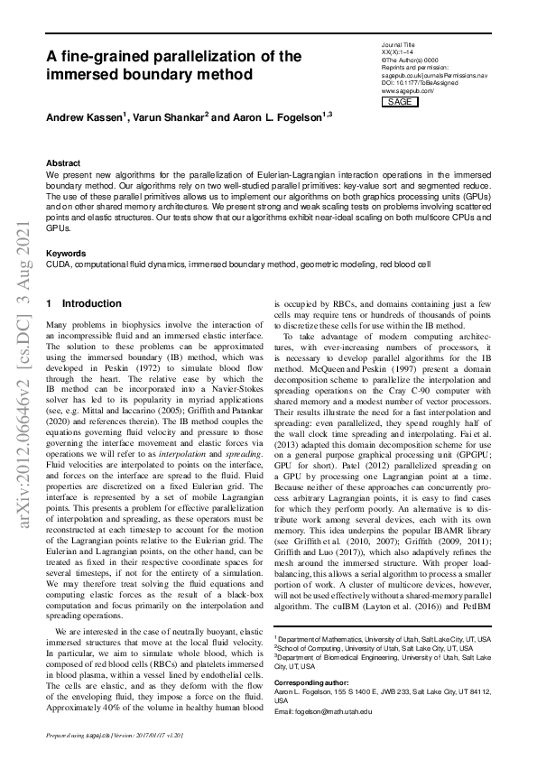 Pdf A Fine Grained Parallelization Of The Immersed Boundary Method