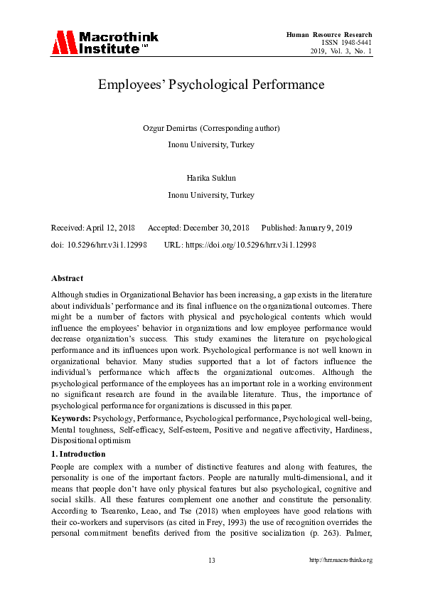 (PDF) Employees’ Psychological Performance