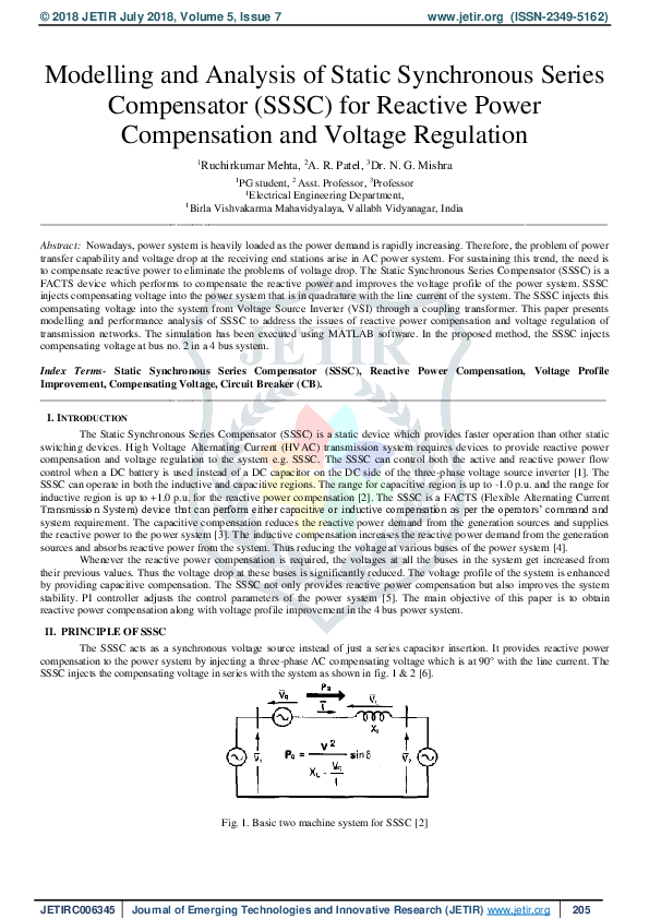 Pdf Sssc Modelling For Reactive Power Compensation
