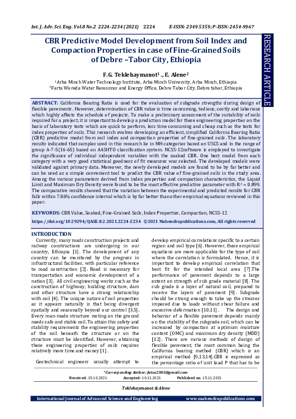 (PDF) CBR Predictive Model Development from Soil Index and Compaction Properties in case of Fine ...