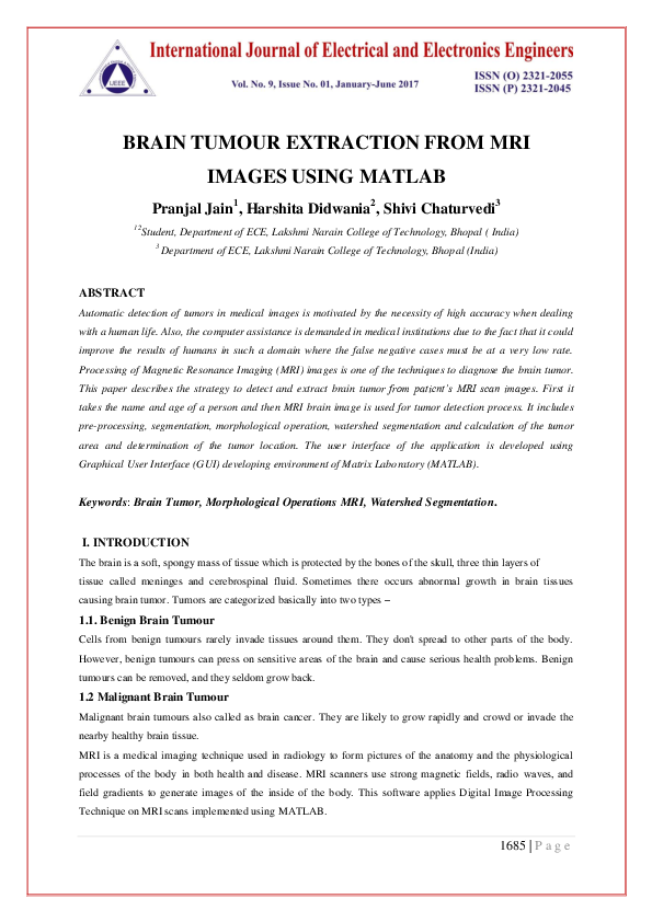 Pdf Brain Tumour Extraction From Mri Images Using Matlab
