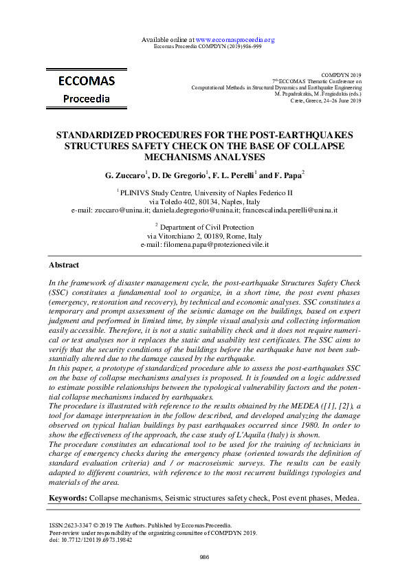 (PDF) Standardized Procedures for the Post-Earthquakes Structures ...