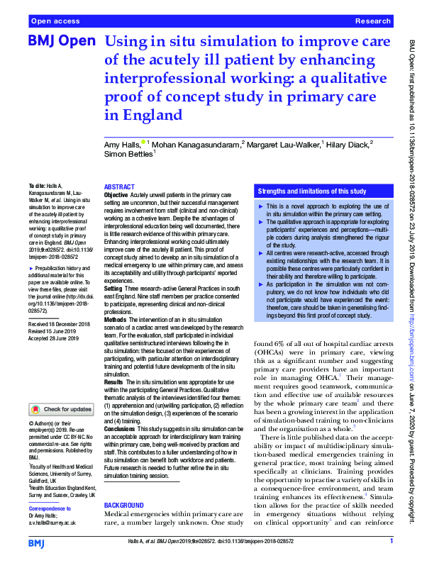 (PDF) Using in situ simulation to improve care of the acutely ill patient by enhancing ...